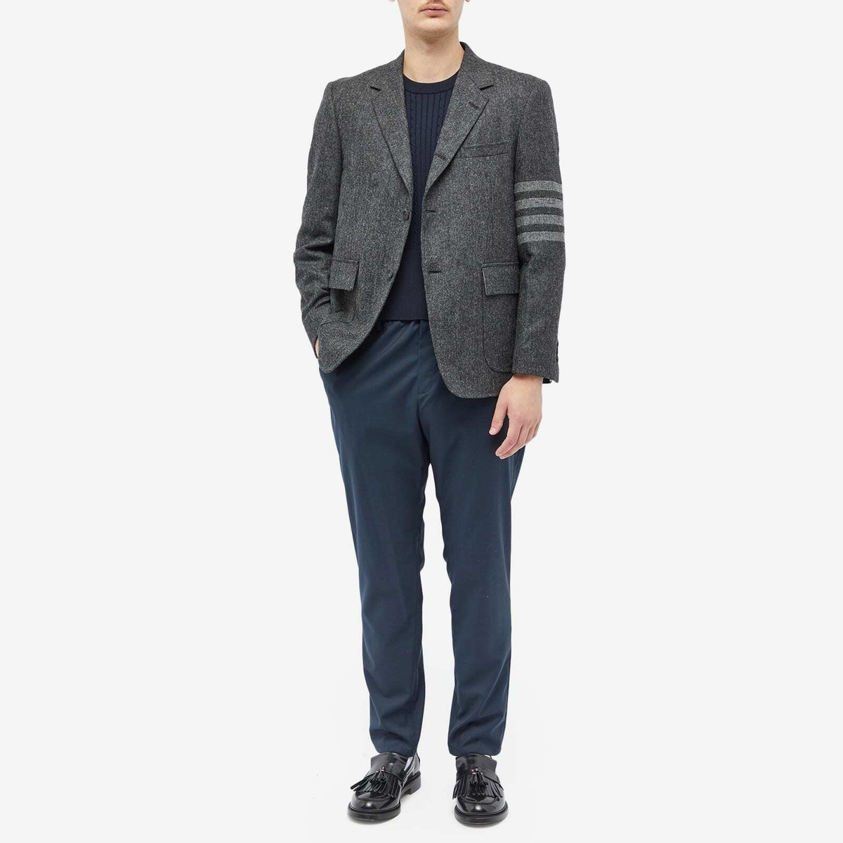 Thom Browne Men's Unstructured Tweed Blazer in Dark Grey Thom Browne