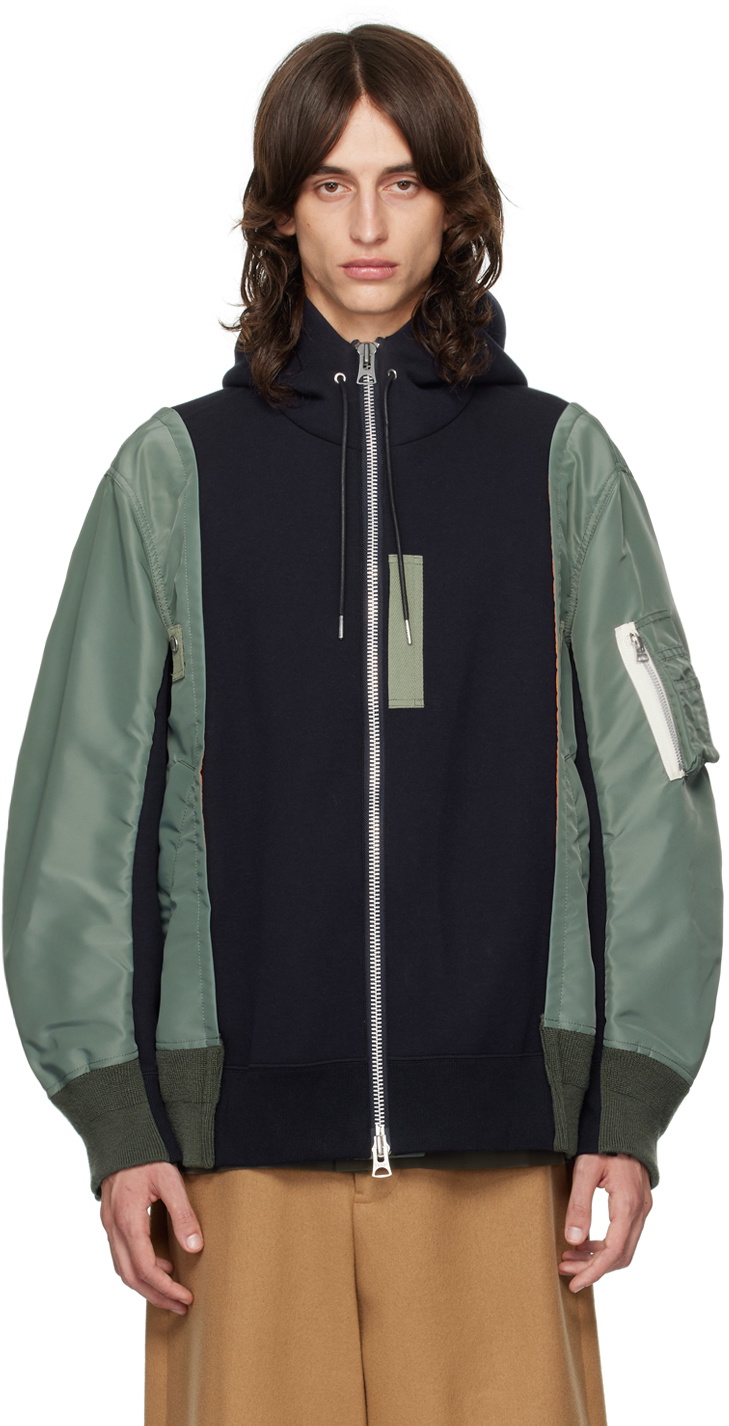 sacai Navy & Khaki Paneled Hoodie Sacai