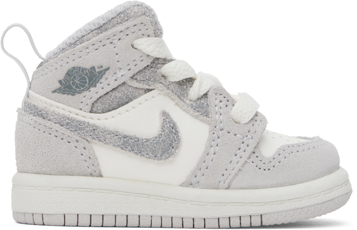 Nike Jordan Baby White & Gray Jordan 1 Mid SE Sneakers Nike Jordan Brand