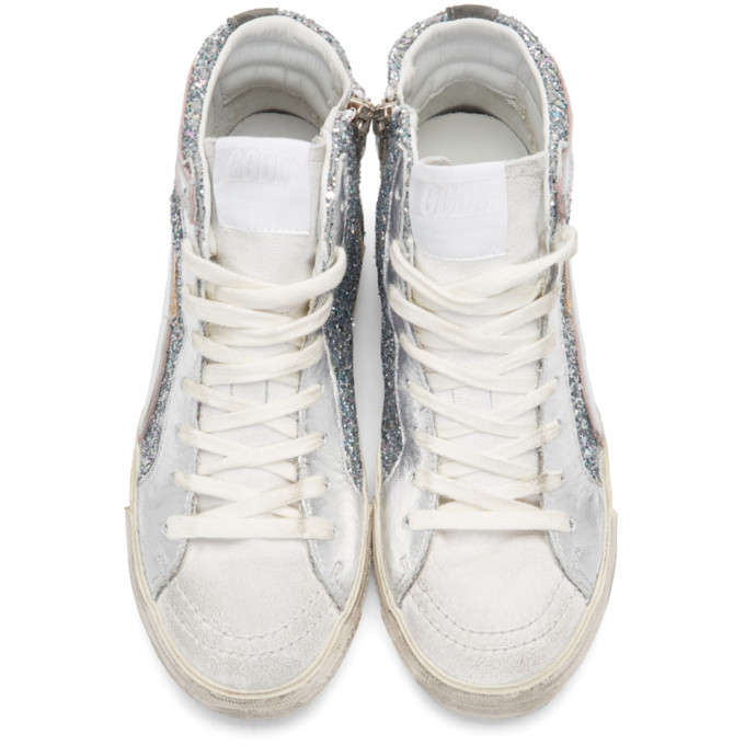 Golden Goose Silver and Pink Glitter Slide Sneakers Golden Goose Deluxe ...