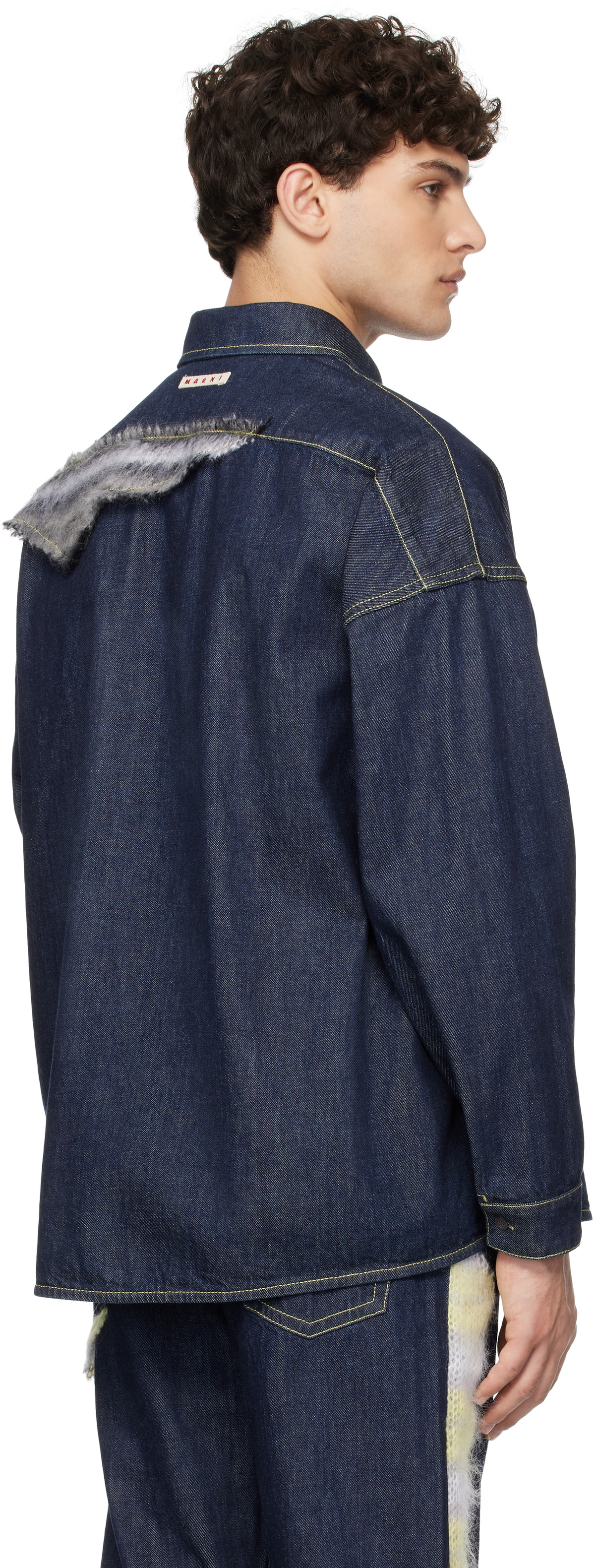Marni Blue Wool Patched Bull Denim Shirt Marni