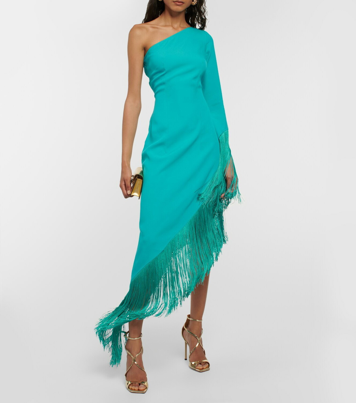 Taller Marmo Aventador fringed one-shoulder midi dress Taller Marmo