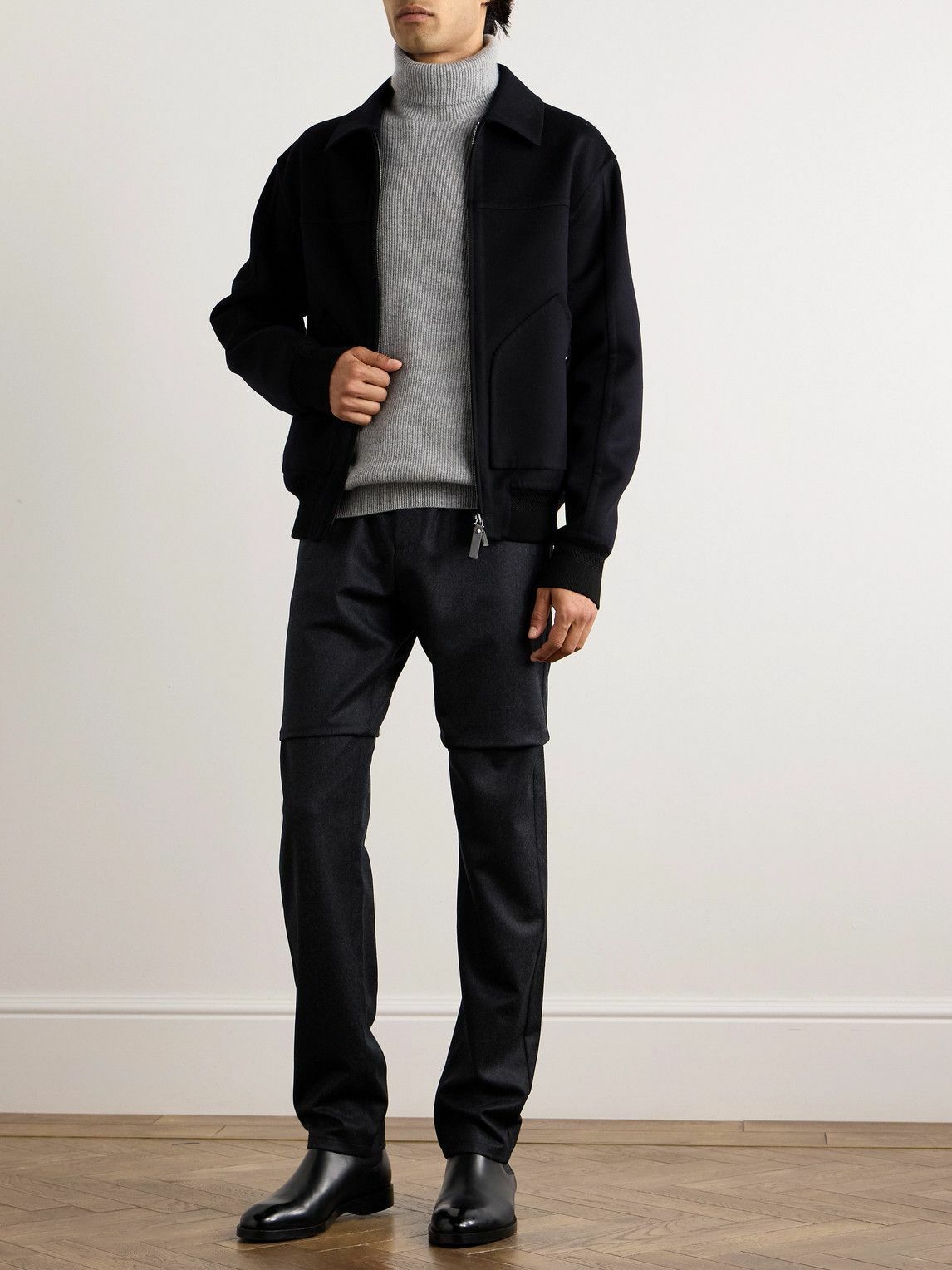 Canali - Wool and Cashmere-Blend Bomber Jacket - Blue Canali