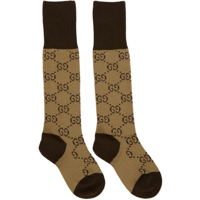 Gucci Brown and Beige Long GG Socks Gucci