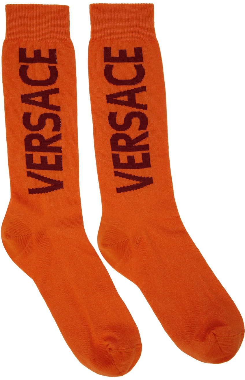 Versace Orange Logo Socks Versace