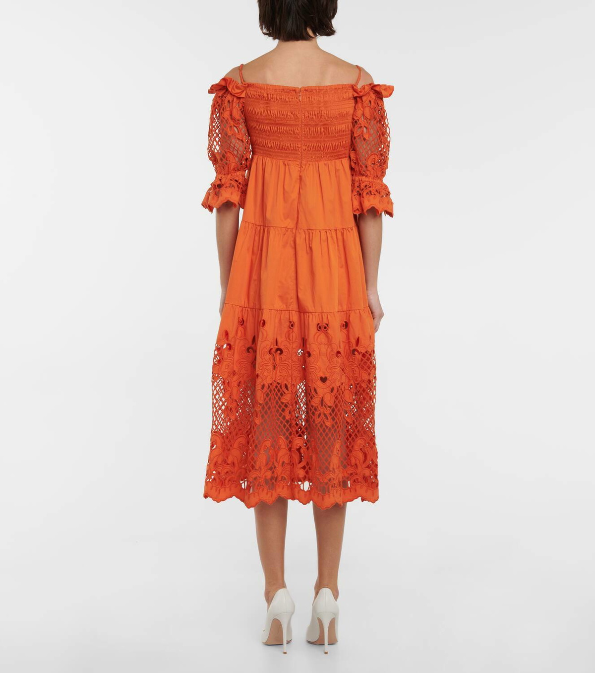 Self-Portrait Embroidered cotton poplin midi dress Self-Portrait