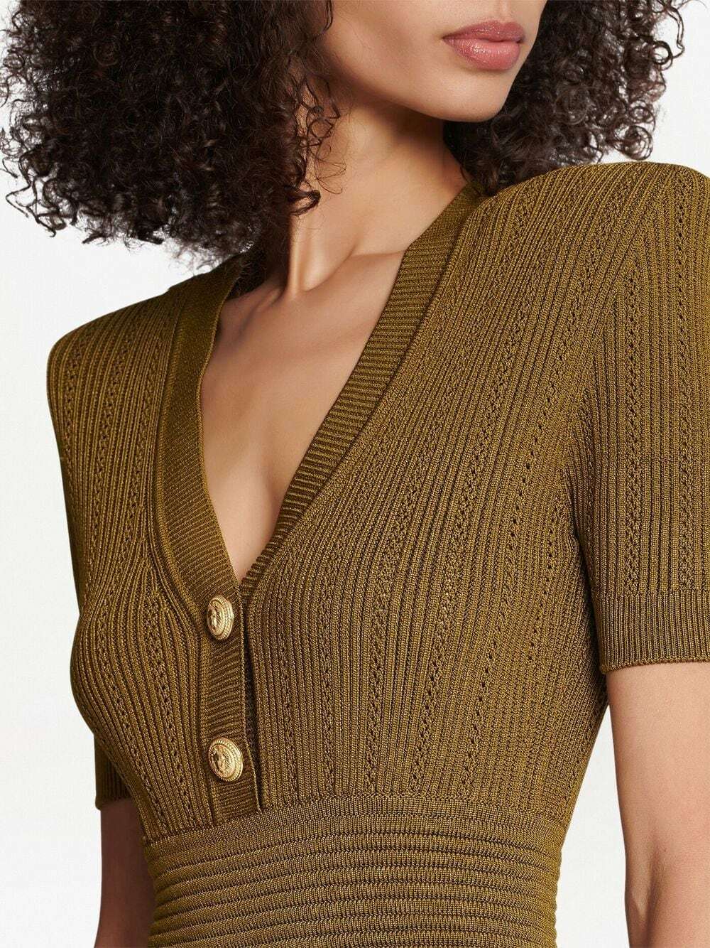 BALMAIN - V-neck Button-embossed Knit Short Dress Balmain