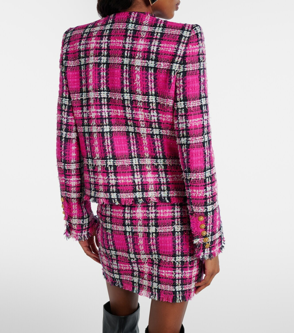 Balmain Checked cotton and wool-blend tweed jacket Balmain