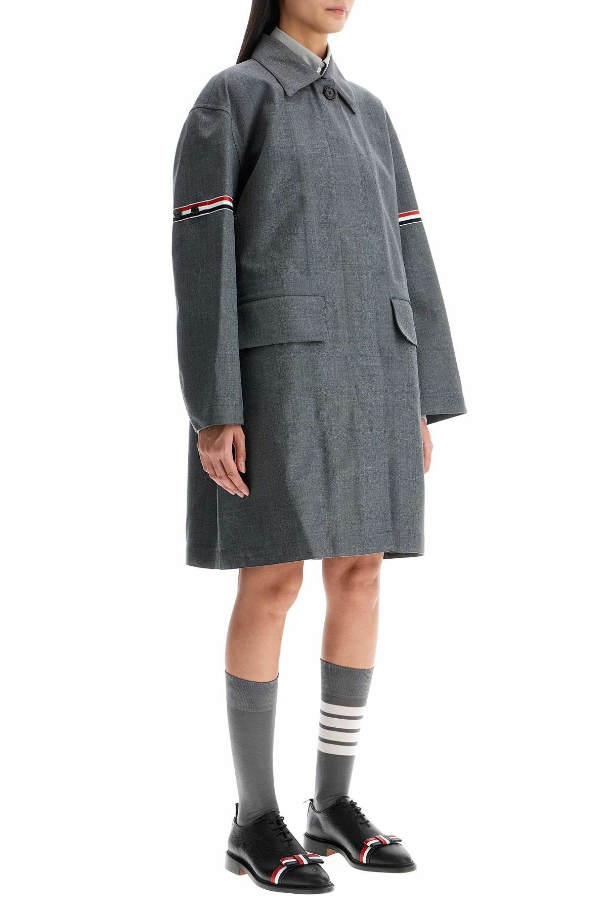 THOM BROWNE waterproof technical wool coat with rwb stripes Grey Thom ...