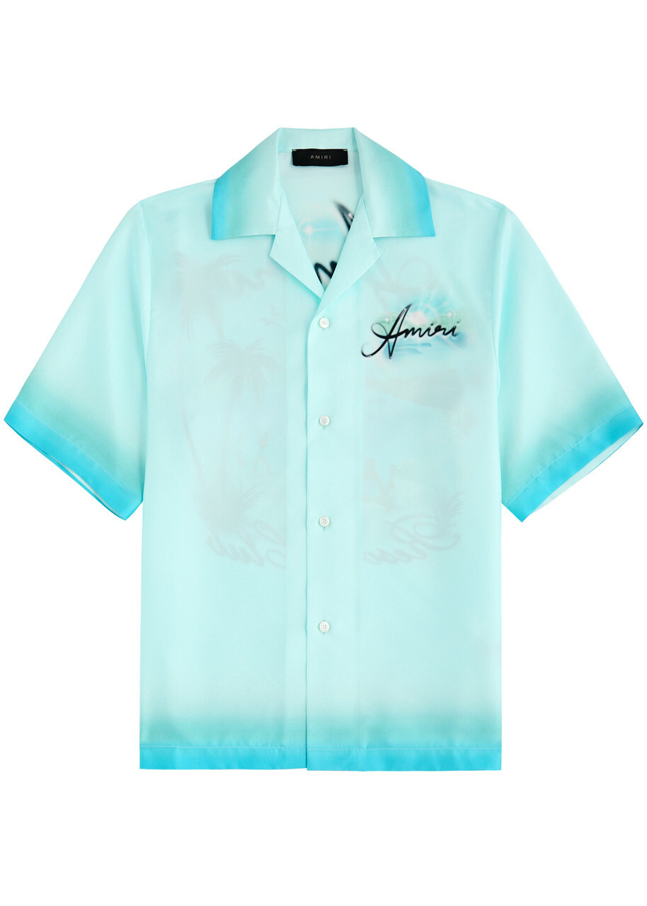 Amiri Resort Club Printed Silk-satin Shirt Blue Amiri