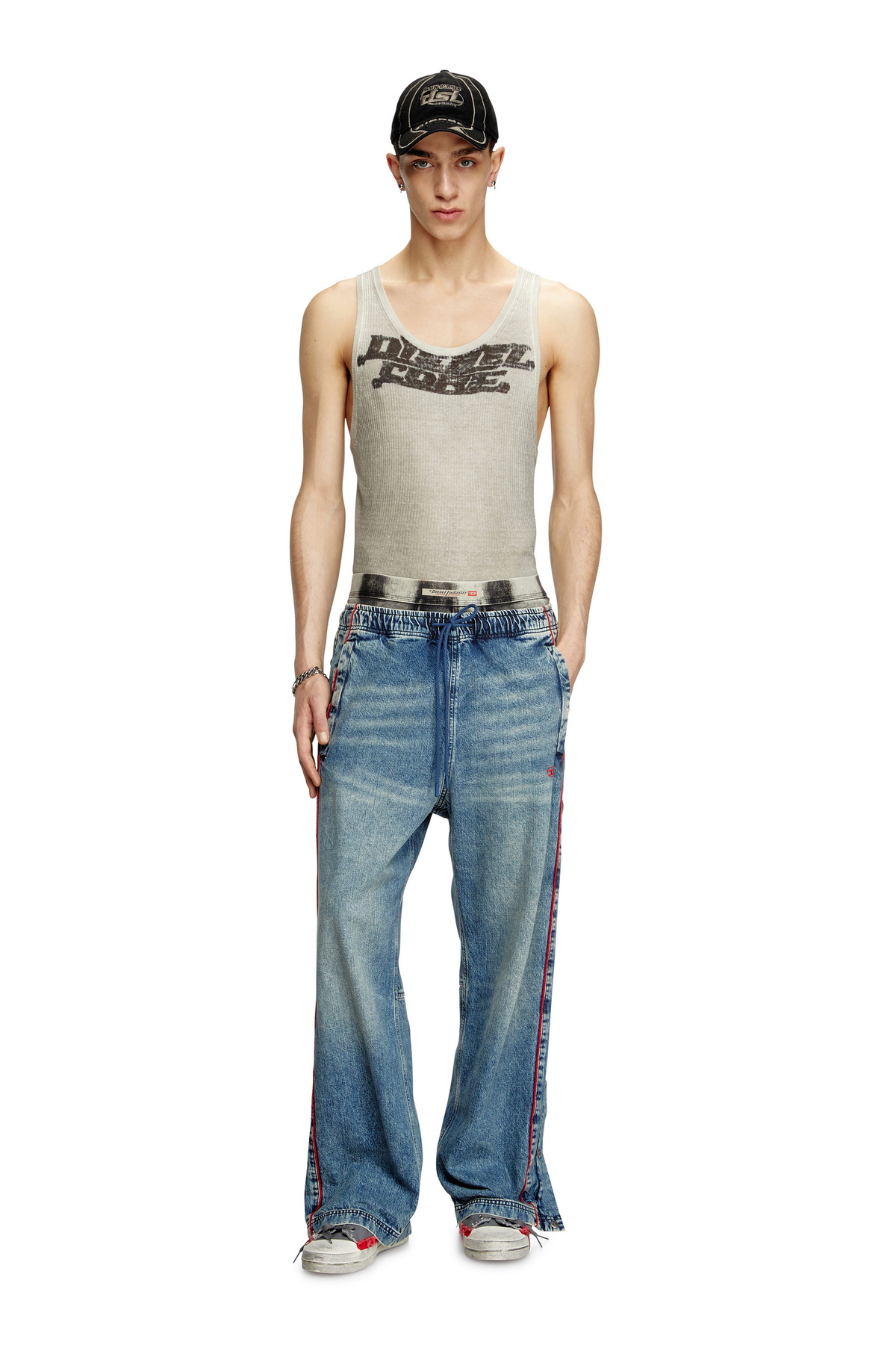 Diesel Rib-knit linen tank top with dirty effect - T-Shirts - Unisex ...