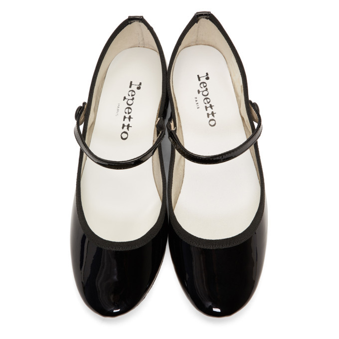 Repetto Black Patent Rose Mary Jane Heels Repetto
