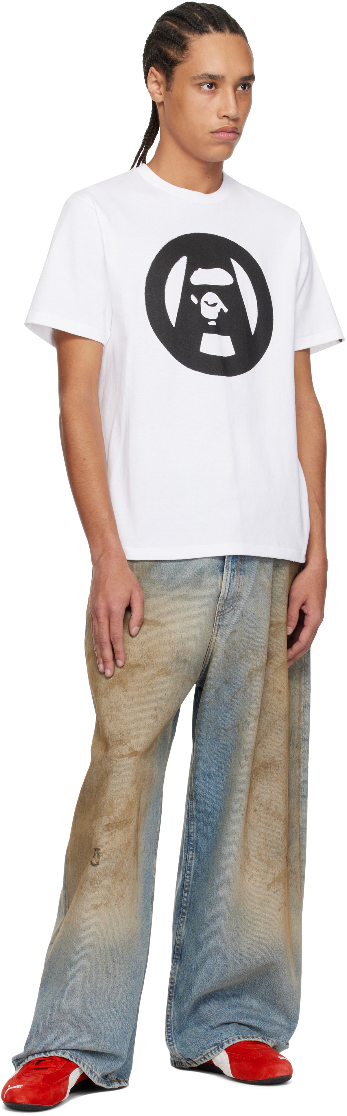 BAPE White Stencil Circle Ape Face T-shirt A Bathing Ape