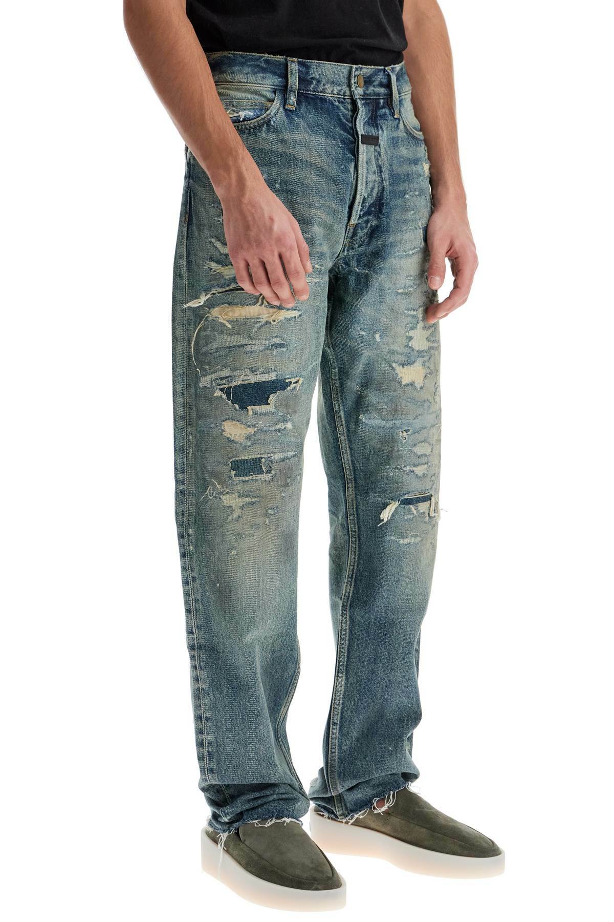 FEAR OF GOD distressed straight cut jeans with a Light blue Fear Of God
