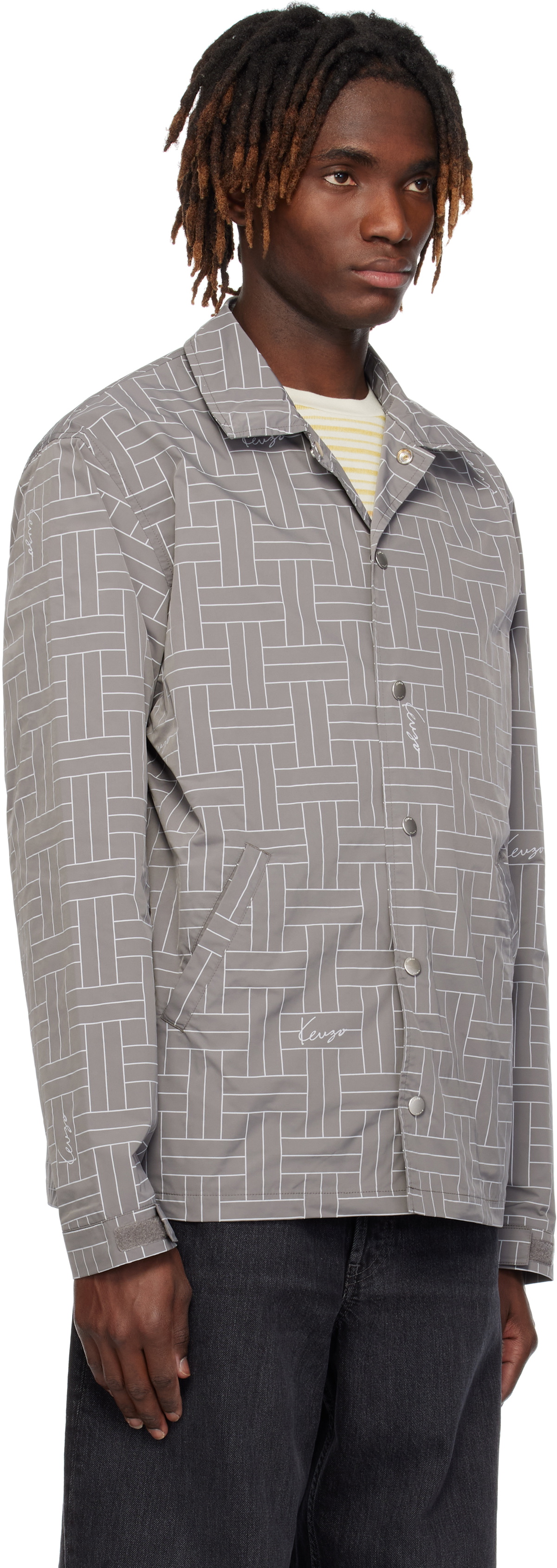 Kenzo Gray Kenzo Paris 'KENZO Weave' Light Coach Jacket Kenzo