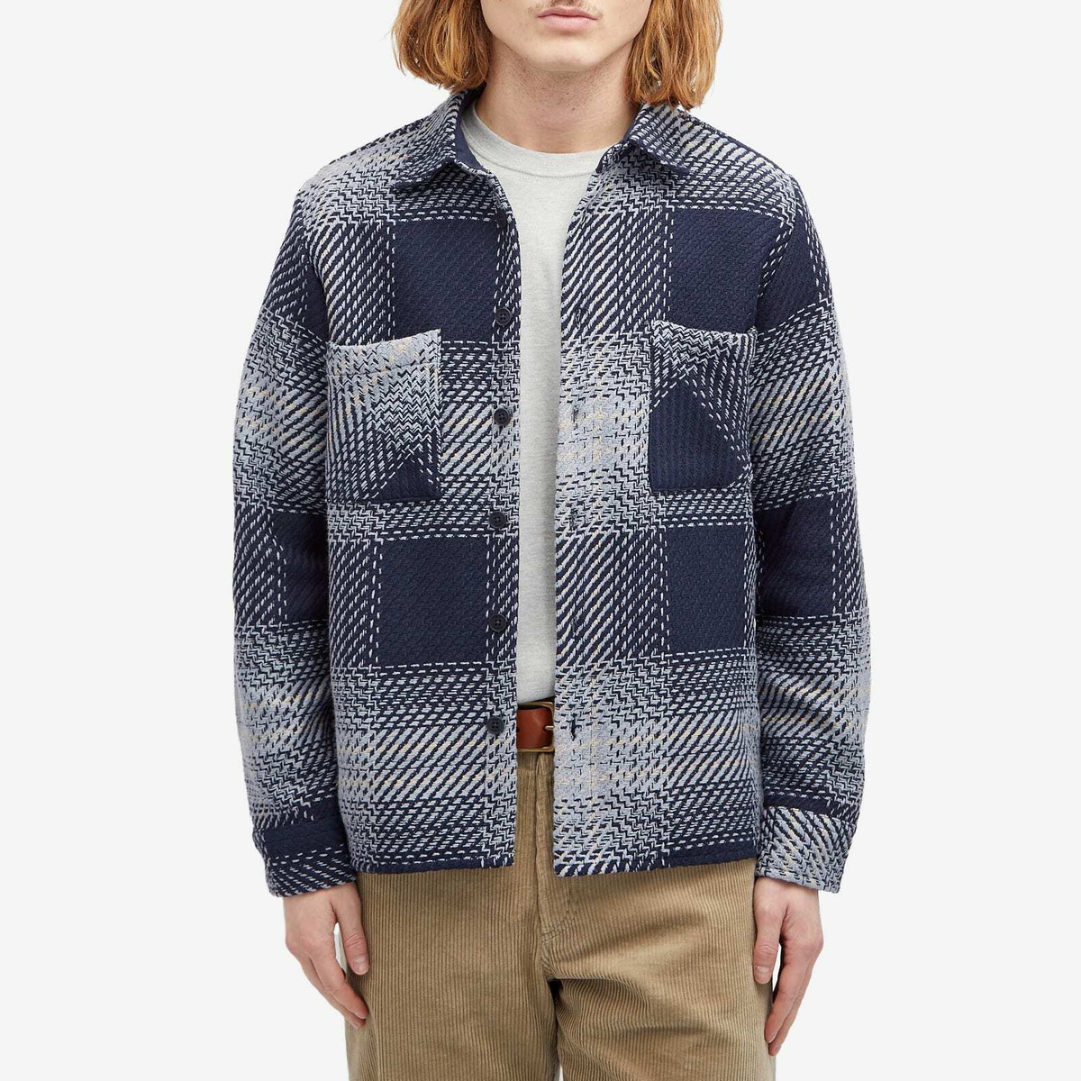 Wax London Men's Whiting Ombre Check Overshirt in Navy/Blue Wax London