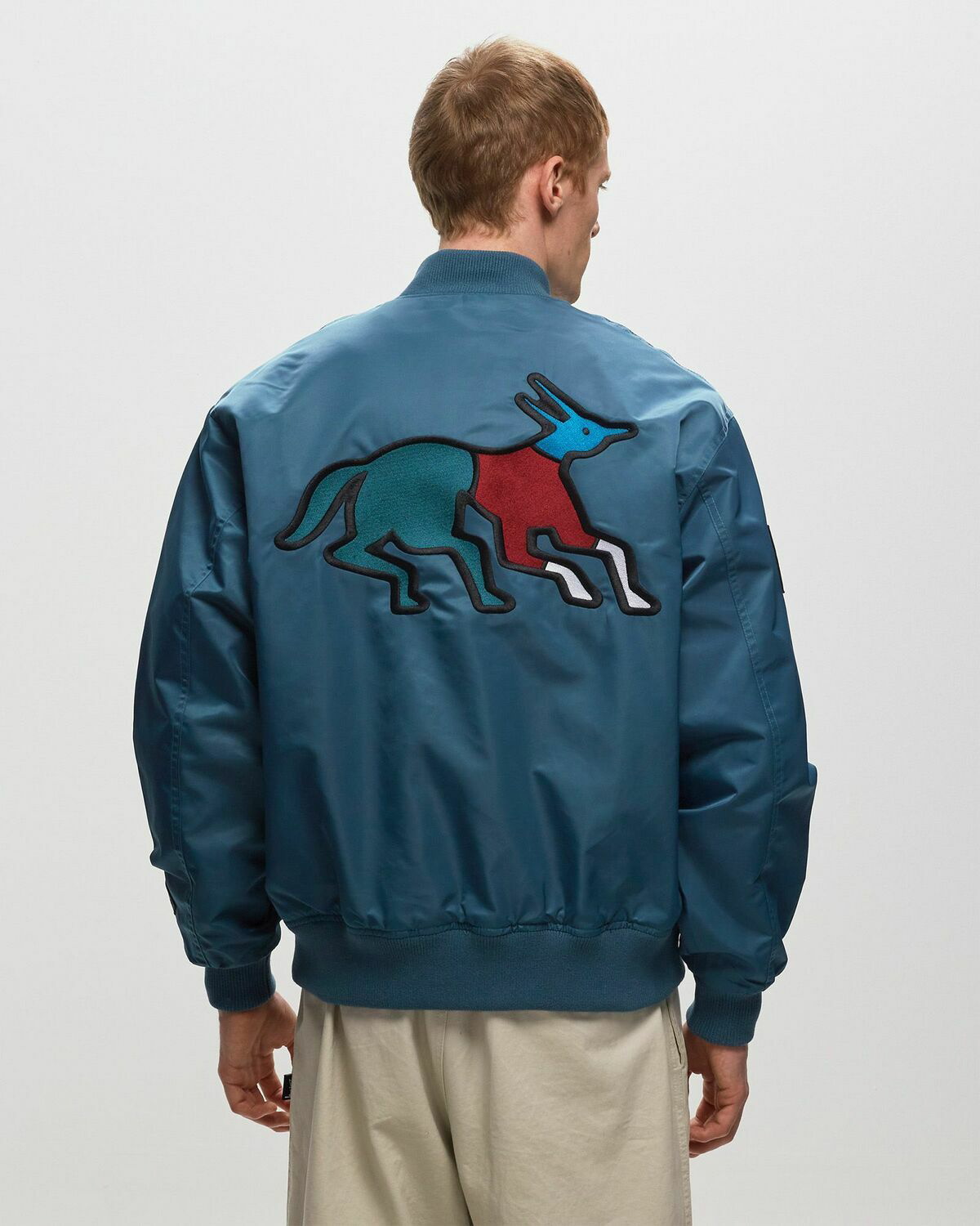 By Parra Stacked Pets Varsity Jacket Blue Bomber Jackets By Parra
