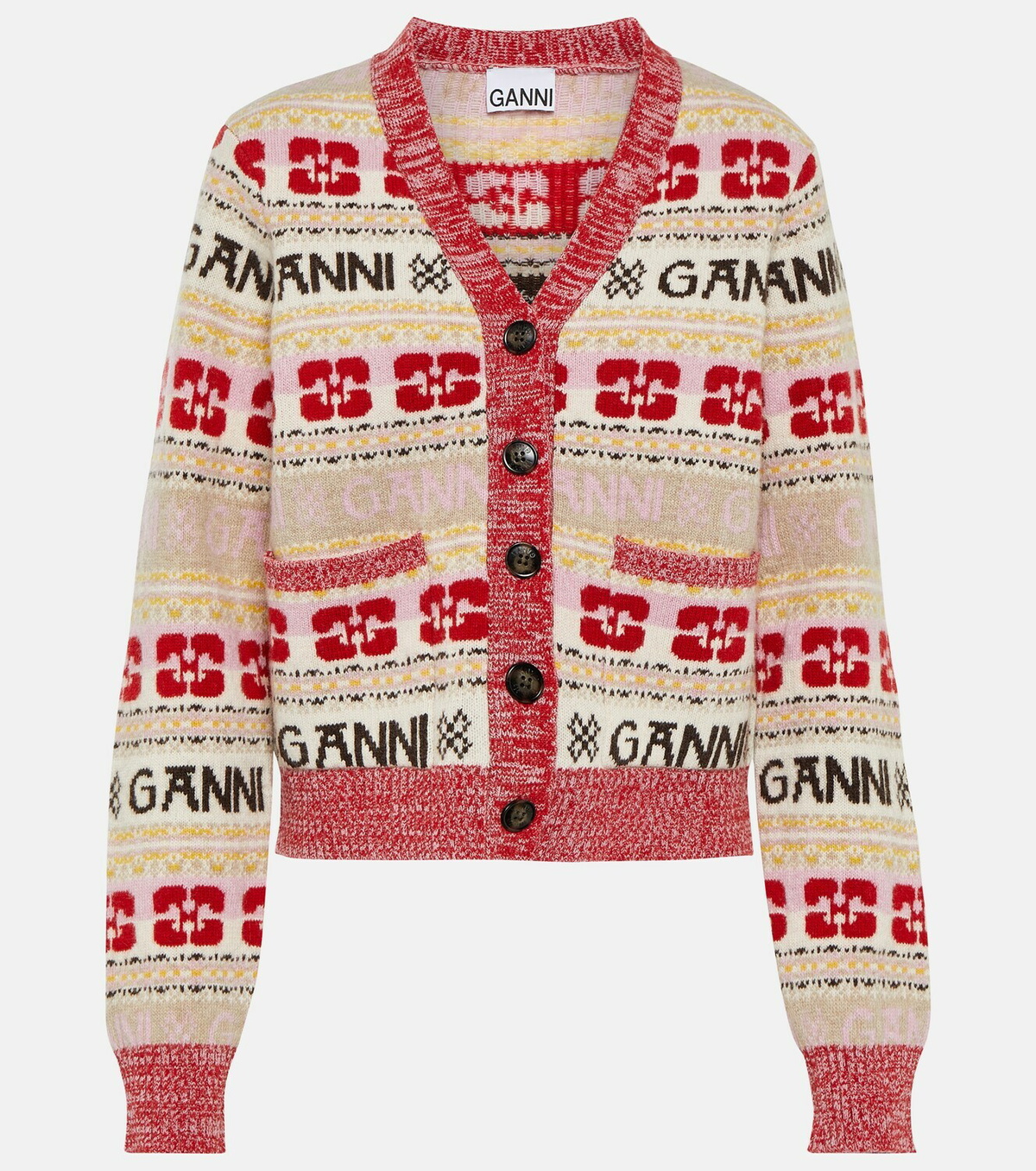 Ganni Embroidered wool-blend cardigan GANNI