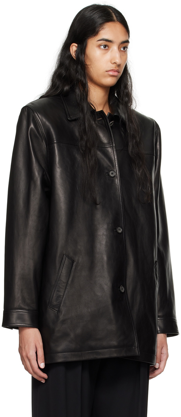 Magda Butrym Black Oversized Button Up Leather Jacket Magda Butrym
