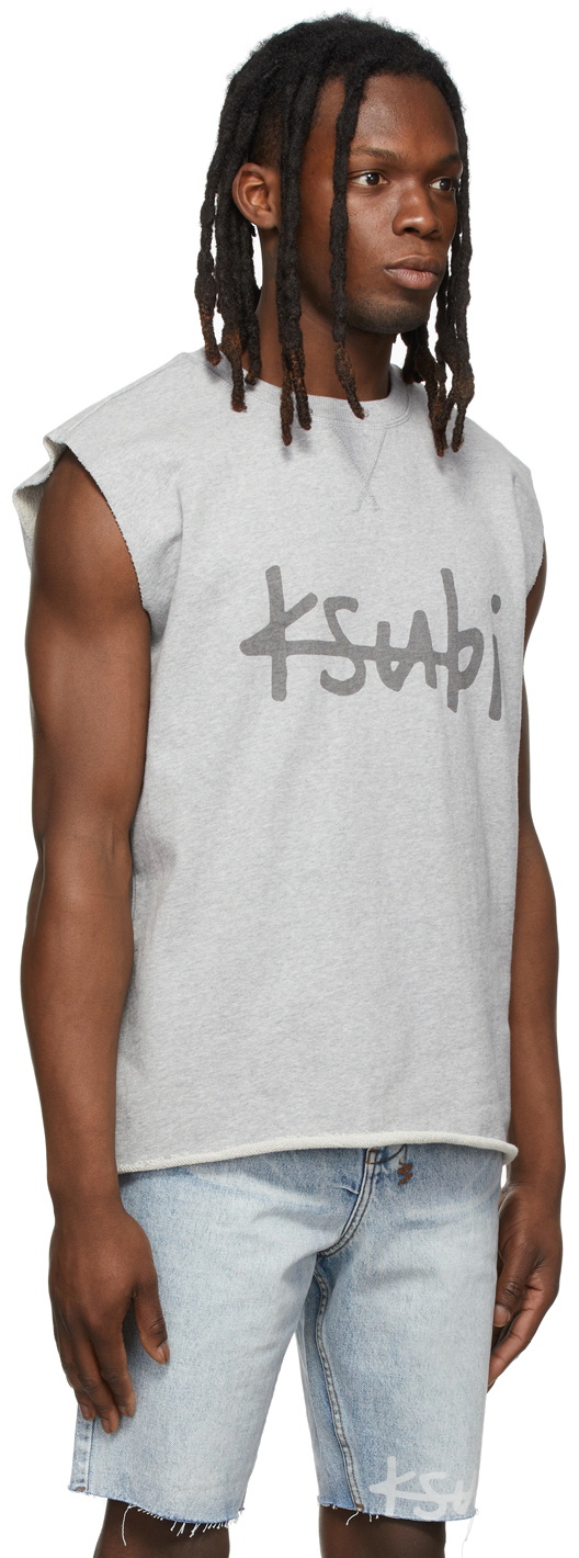 Ksubi Grey Fleece Cut-Off Tank Top Ksubi
