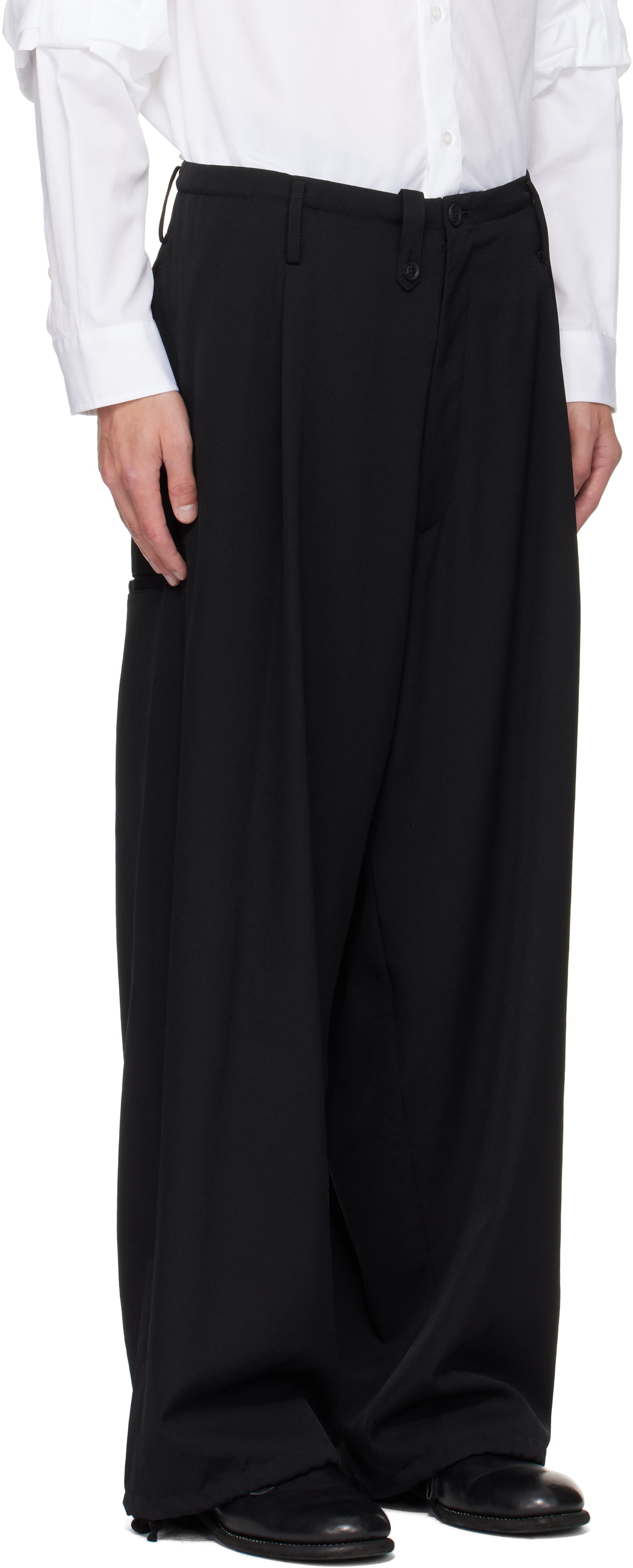 YOHJI YAMAMOTO Black Wool Gabardine New Standard Wallet Trousers Yohji ...
