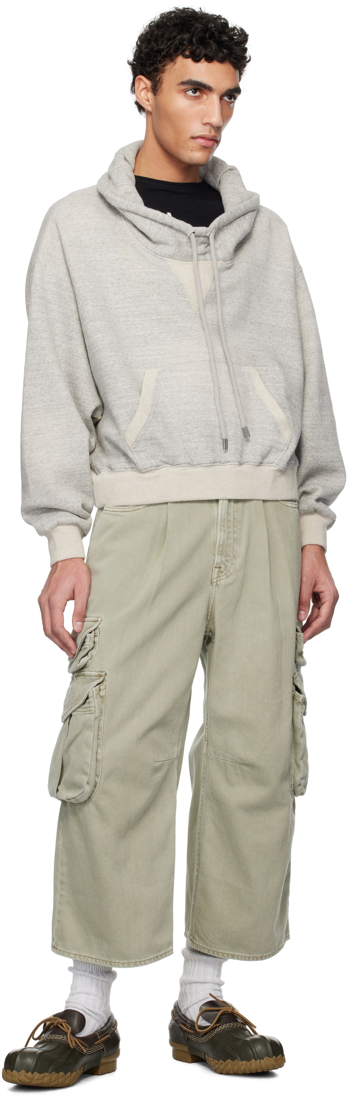 R13 Green Cropped Multi Pocket Denim Cargo Pants R13