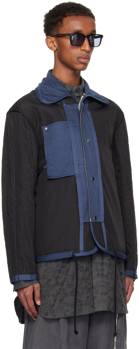 Craig Green Beige & Navy Quilted Plaid Fade Jacket Craig Green