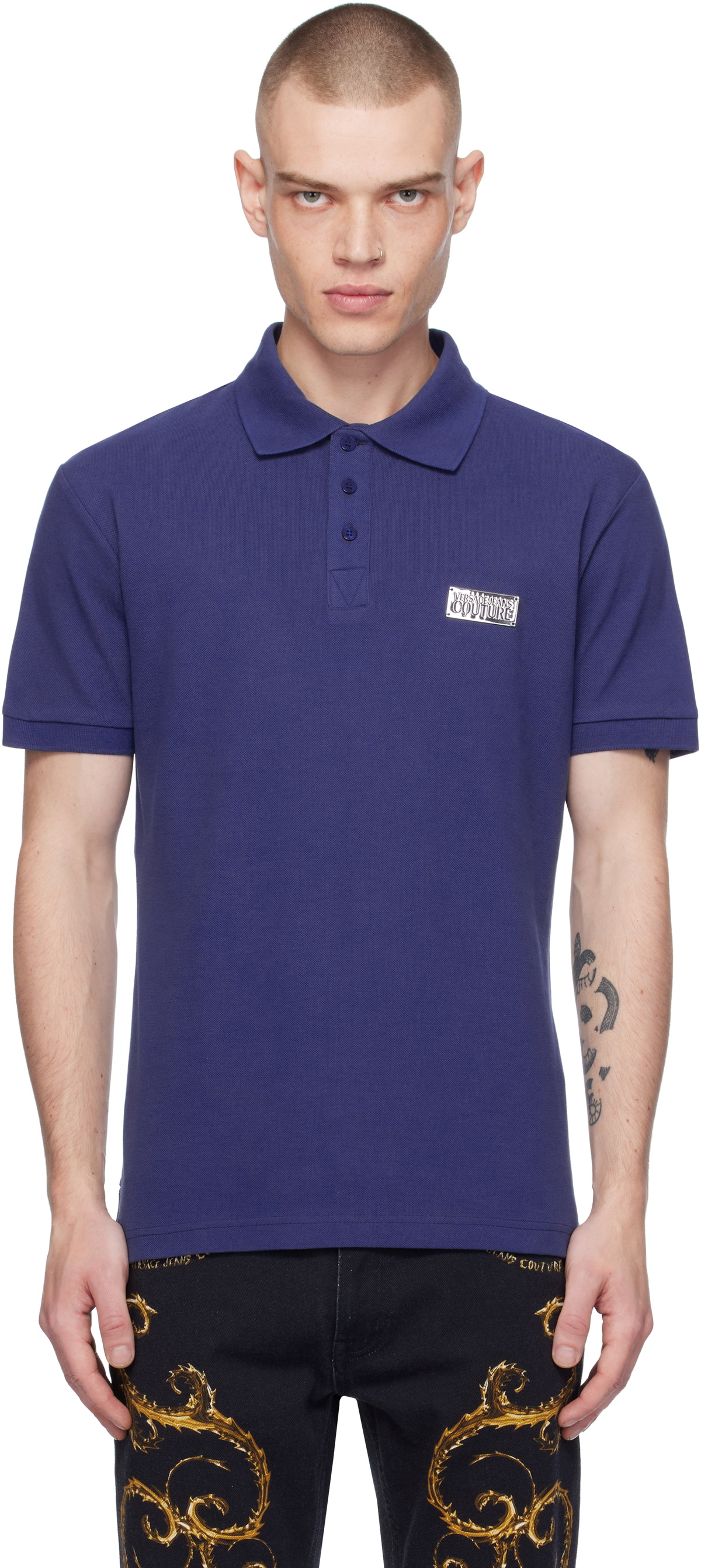 Versace Jeans Couture Blue Logo Slim-Fit Polo Versace