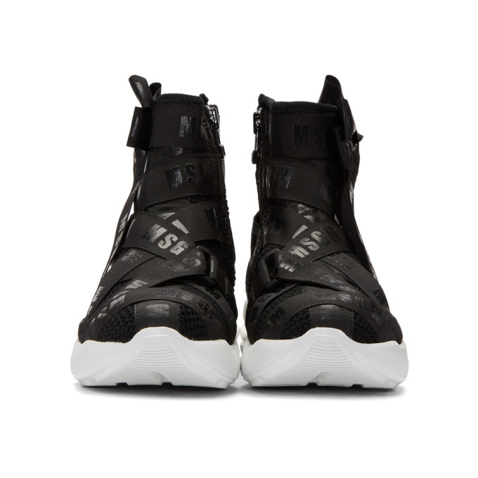 MSGM Black Mesh Logo Ribbons High-Top Sneakers MSGM