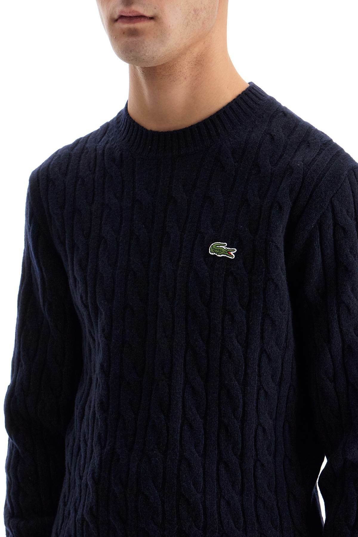 LACOSTE classic fit cable knit wool pullover Blue Lacoste