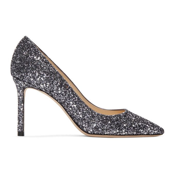 Jimmy Choo Gunmetal Glitter Star Romy 85 Heels Jimmy Choo