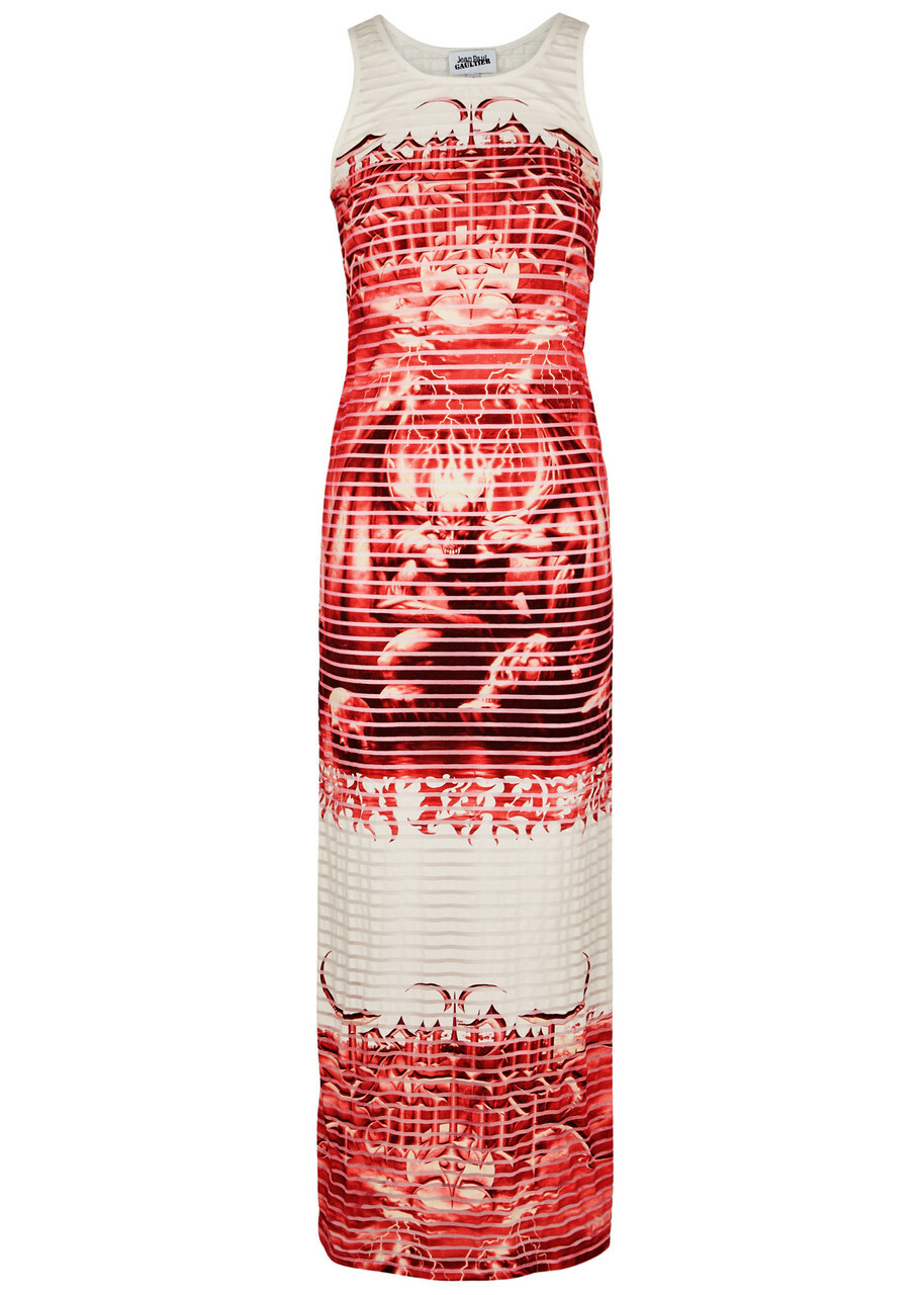 Jean Paul Gaultier Diablo Printed Devoré Maxi Dress White And Red Jean ...