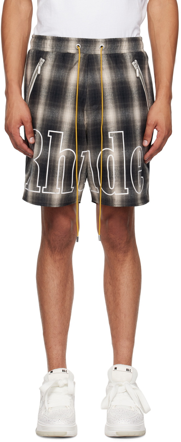 Rhude Gray Plaid Logo Shorts Rhude