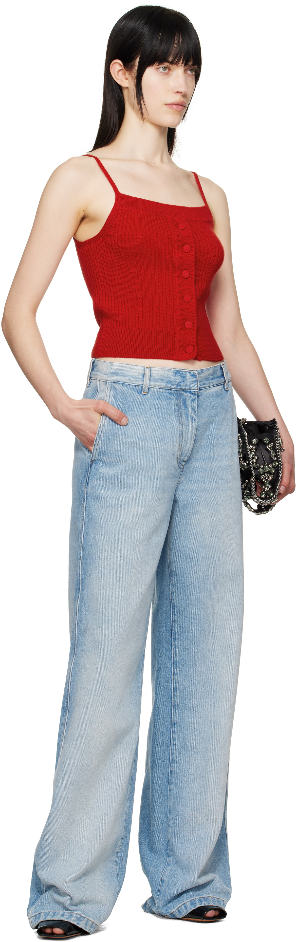 Dries Van Noten Red Straight Neck Wool Tank Top Dries Van Noten