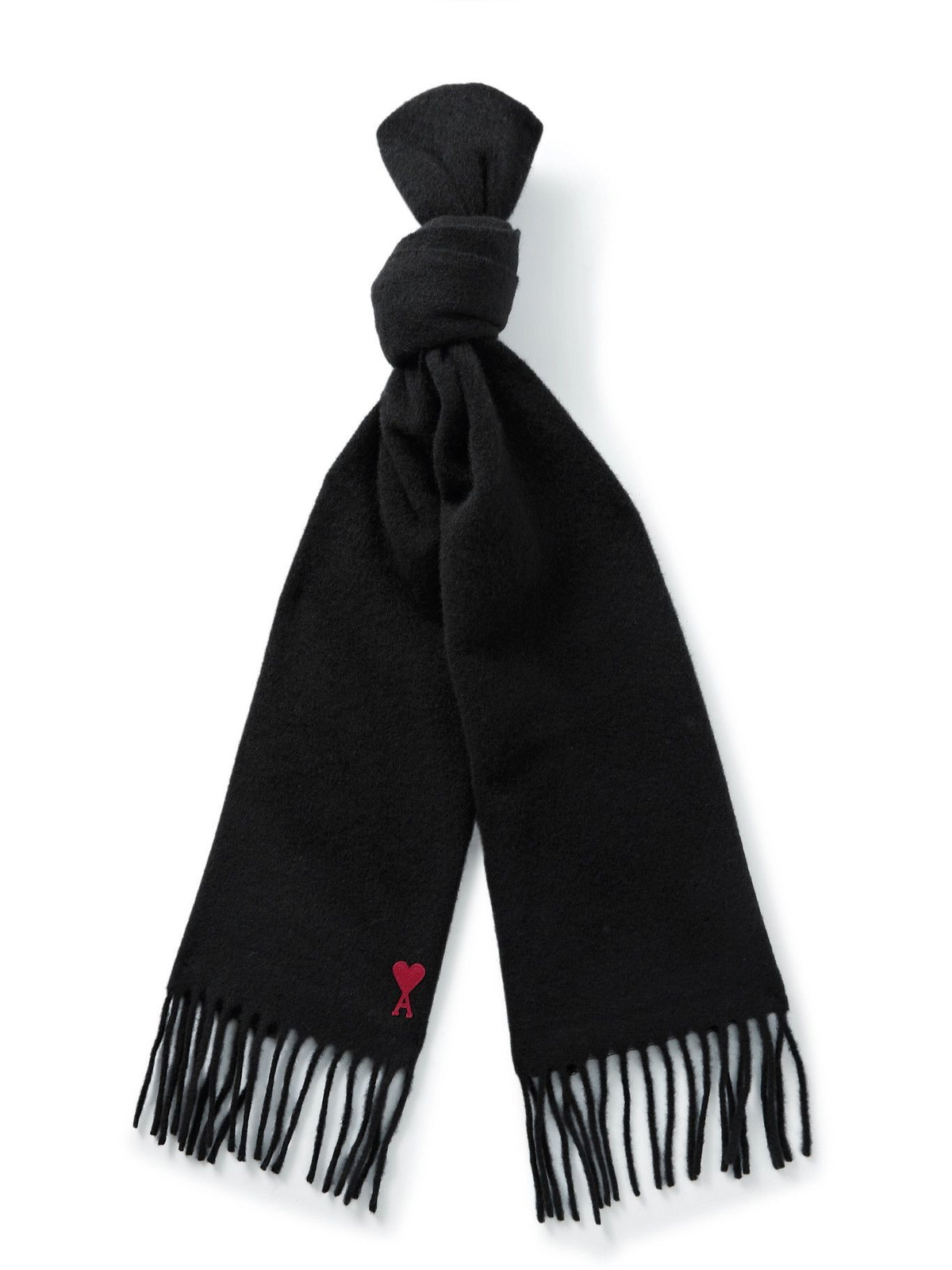 AMI PARIS - Logo-Appliquéd Fringed Wool Scarf AMI