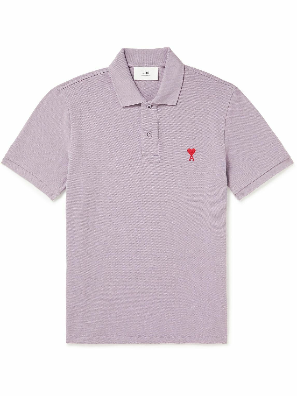 AMI PARIS - Logo-Embroidered Cotton-Piqué Polo Shirt - Purple AMI