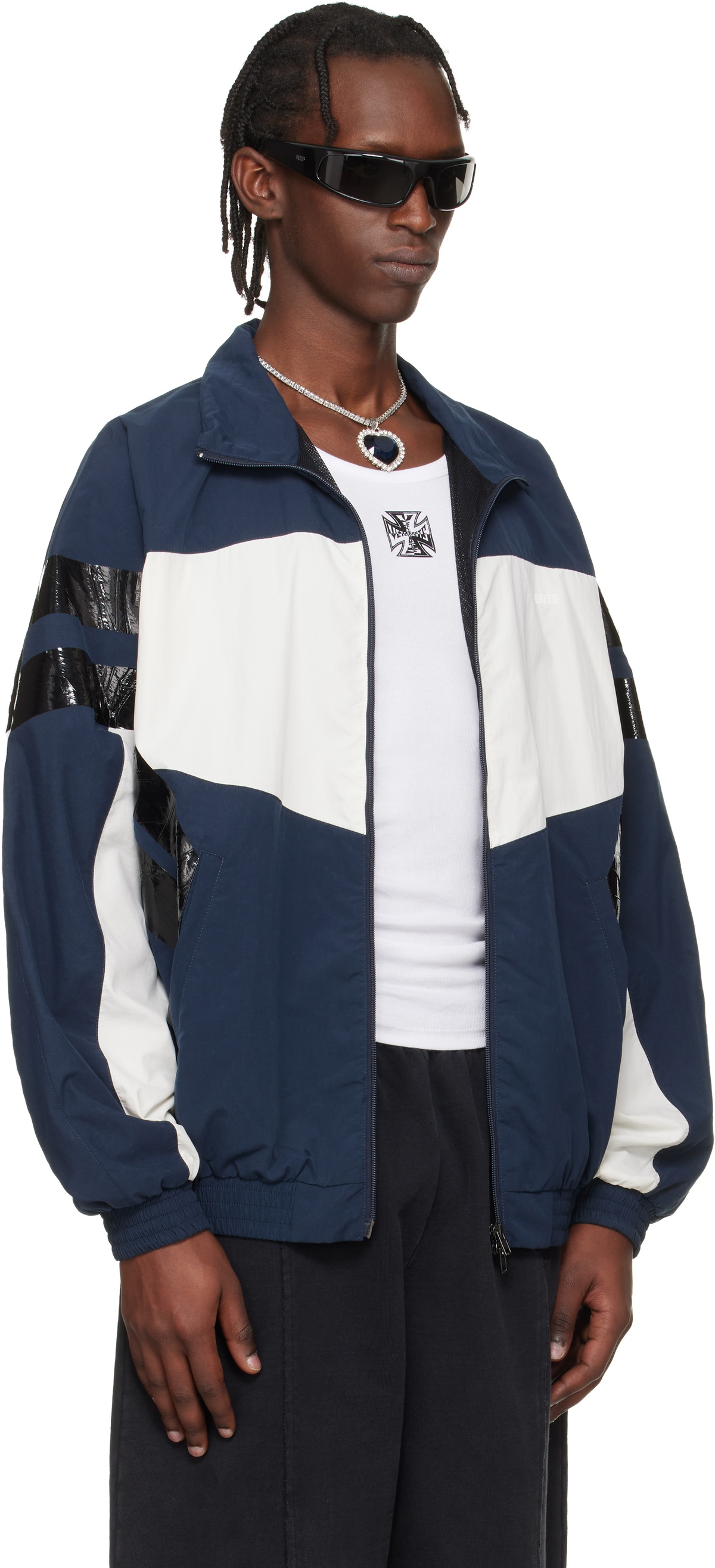 VETEMENTS Navy & White Taped Track Jacket Vetements
