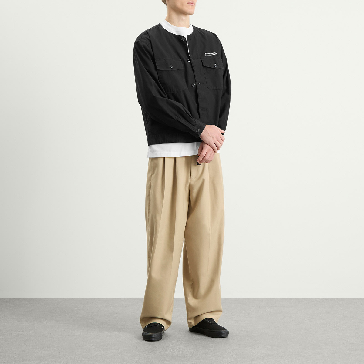 Neighborhood Men's No Collar Shirt in Black Neighborhood