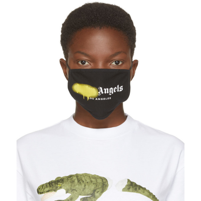 Palm Angels Black and Yellow Spray Logo Mask Palm Angels