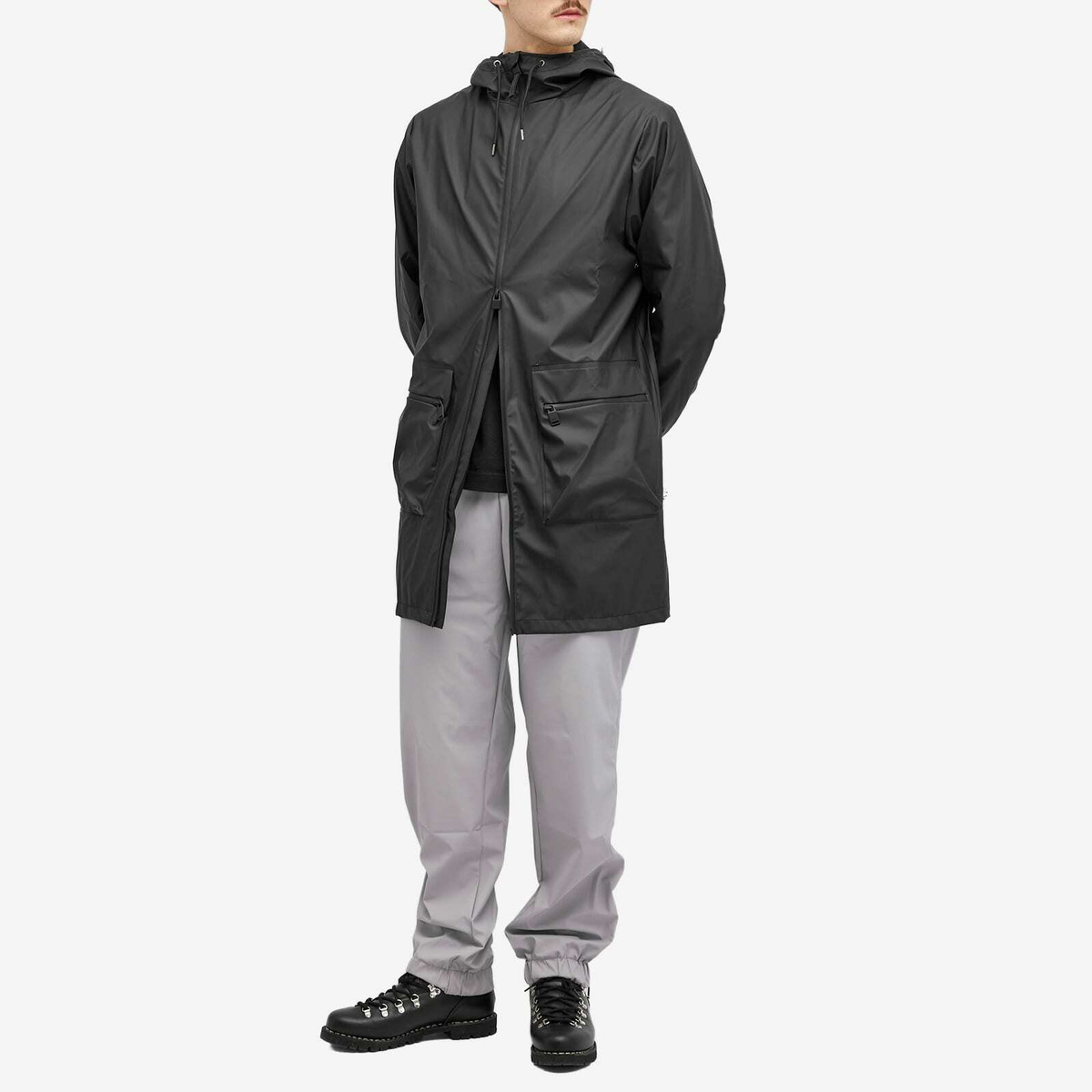 Rains Men's Long Cargo Jacket in Black Rains