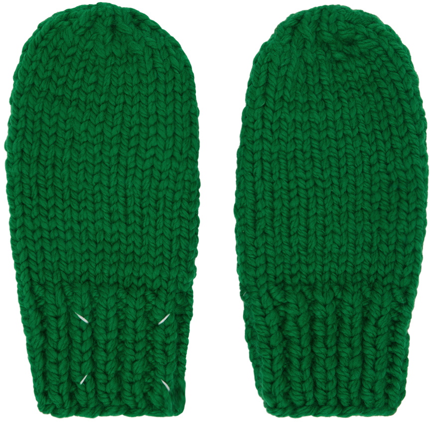 Maison Margiela Green Childish Stitches Mittens Maison Margiela