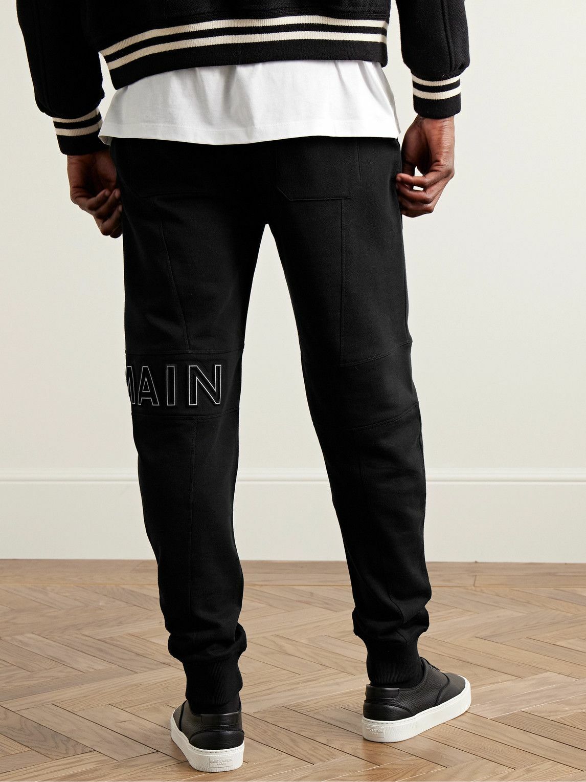 Balmain - Slim-Fit Tapered Reflective Logo-Embossed Cotton-Jersey ...