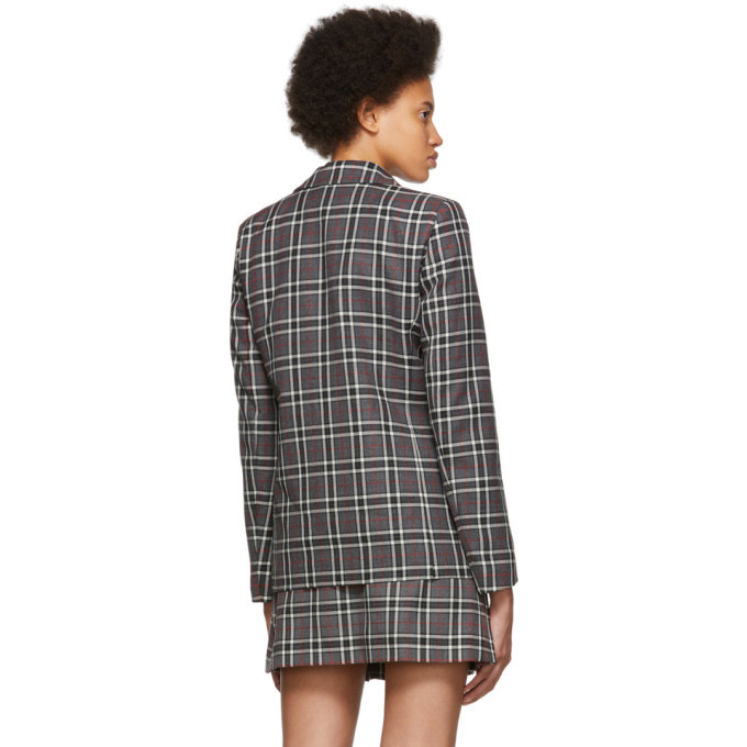 MSGM SSENSE Exclusive Grey Checked Flame Crest Varsity Blazer MSGM