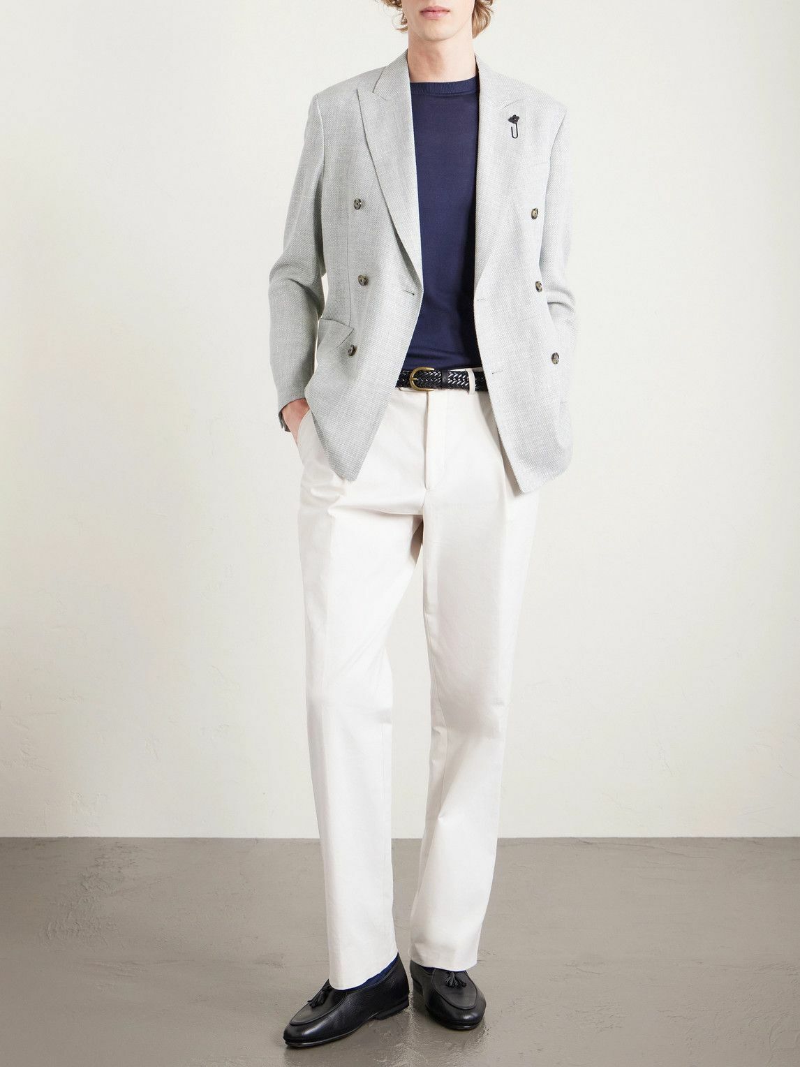 Lardini - Roma Slim-Fit Embellished Double-Breasted Wool and Linen ...