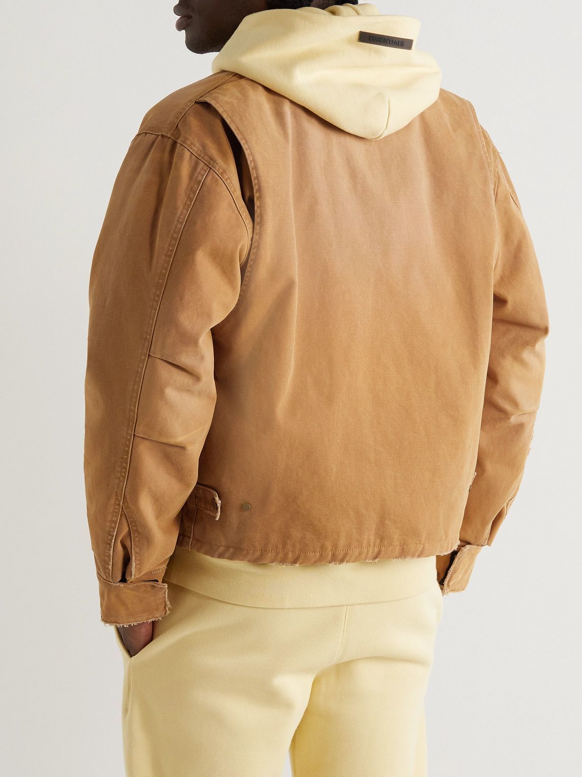 Fear of God - Leather-Trimmed Distressed Canvas Jacket - Brown Fear Of God