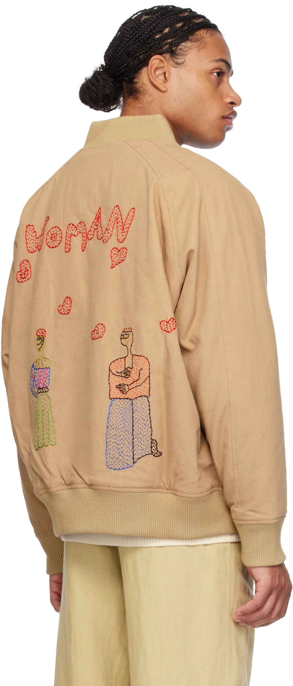 Glass Cypress Beige Canvas 'Woman' Bomber Jacket Glass Cypress