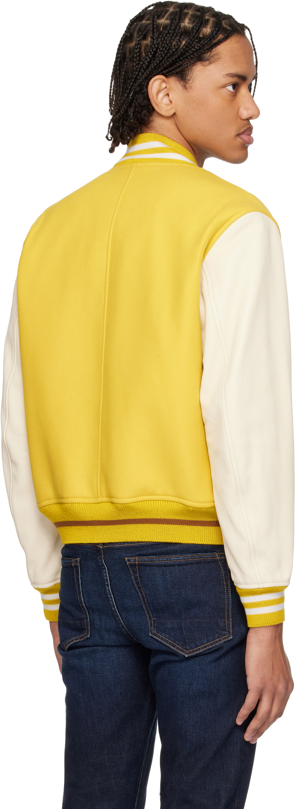 TOM FORD Yellow Double Face 3D Varsity Bomber Jacket TOM FORD