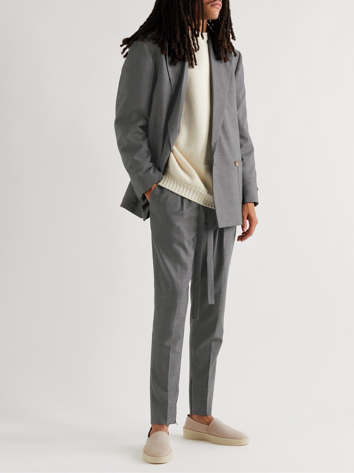 Fear of God - Slim-Fit Belted Super 120s Wool Suit Trousers - Gray Fear ...