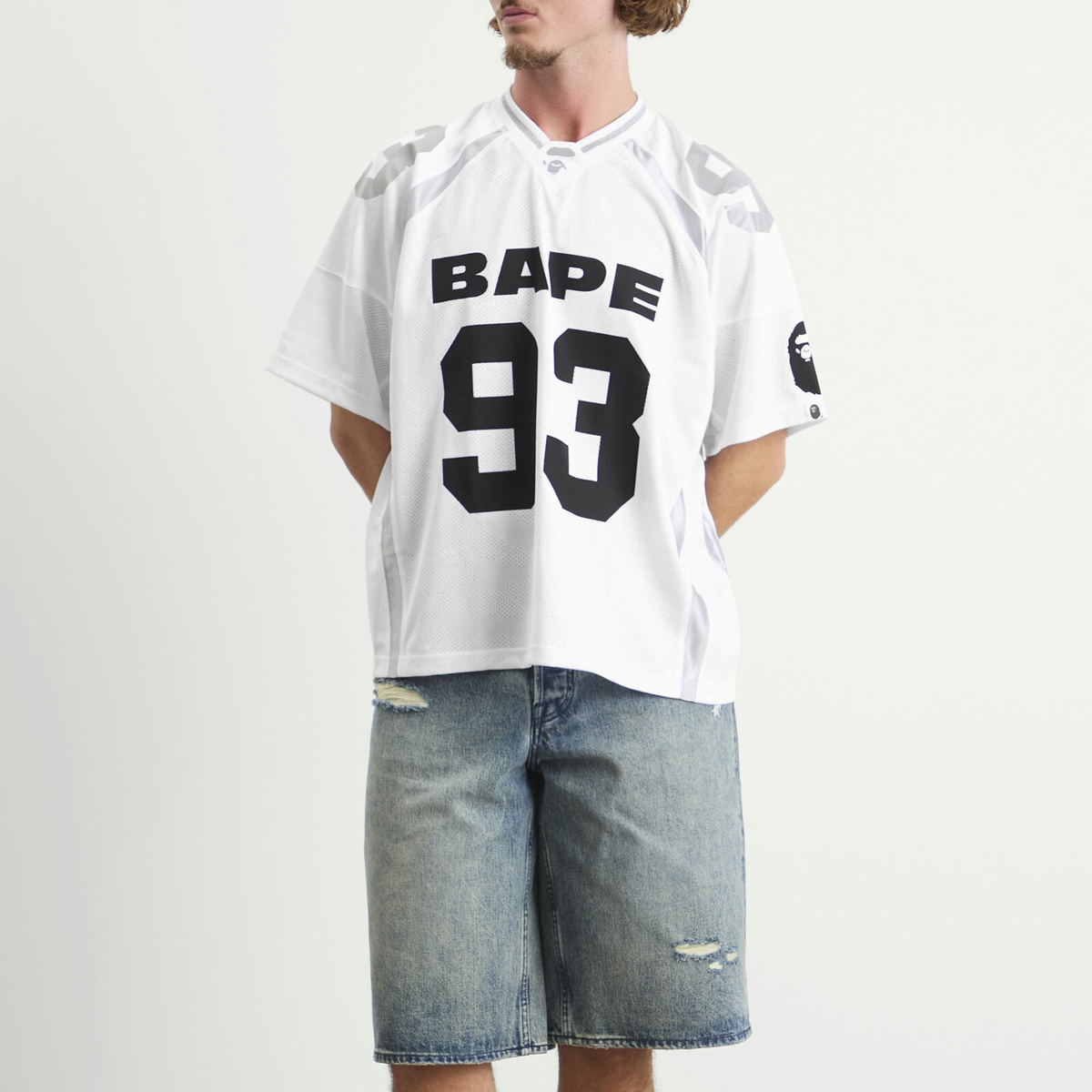 A Bathing Ape Men's Line Camo Jacquard Football Jersey in White A ...