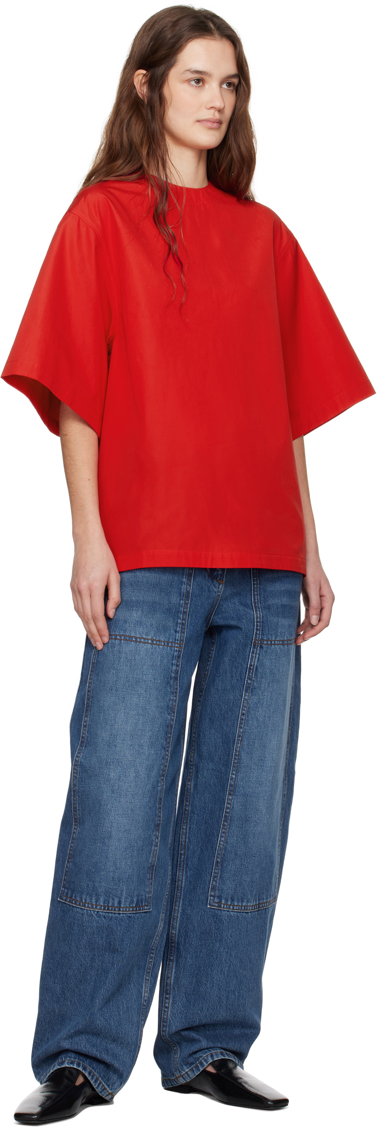 CO Red Oversized Poplin T-shirt CO